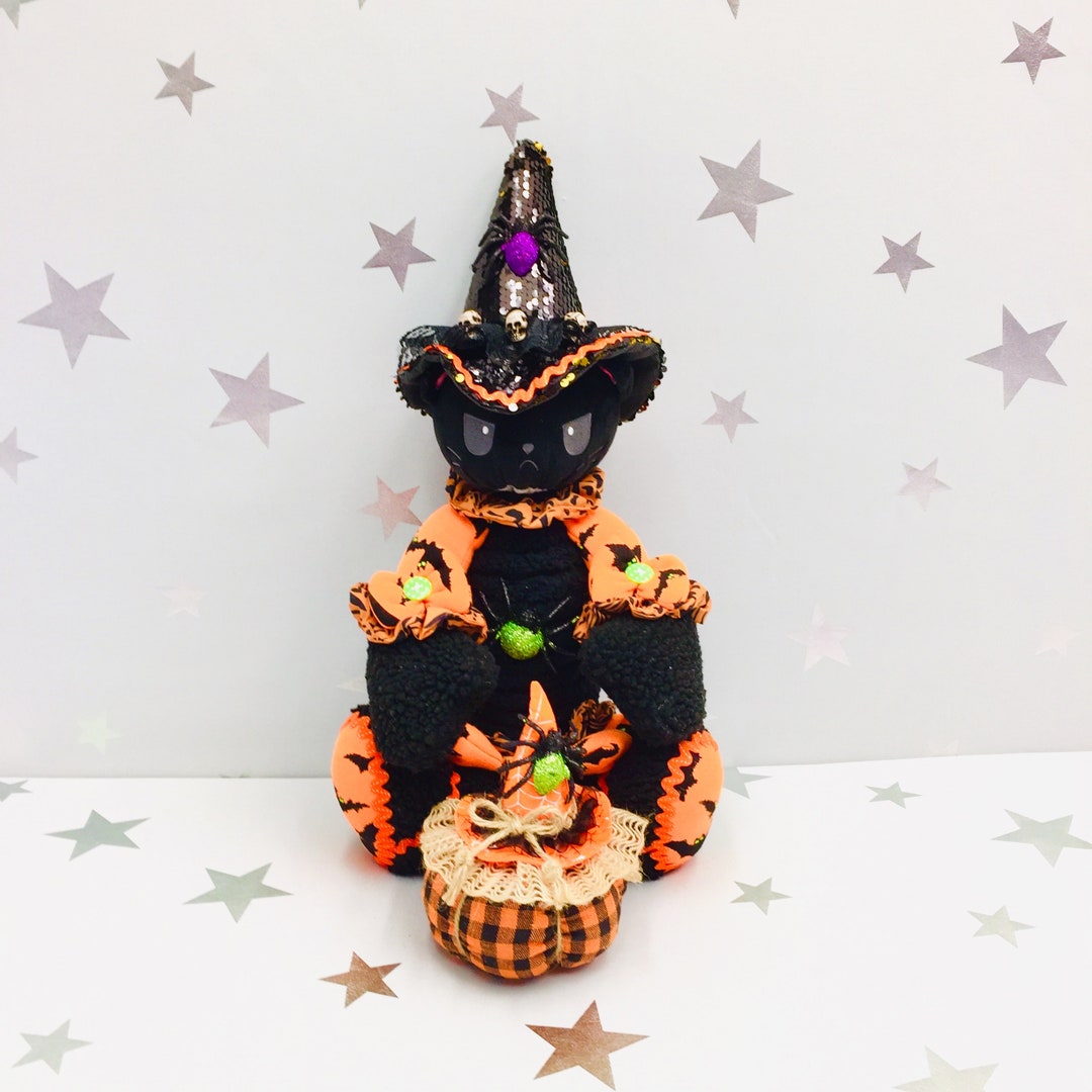 Halloween Black Cat Plush Toy, Halloween Witch Table Top Home Decor ...