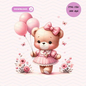 Pink Teddy Bear Clipart Girl 5 PNG Digital Download Pink Teddy Bear ...