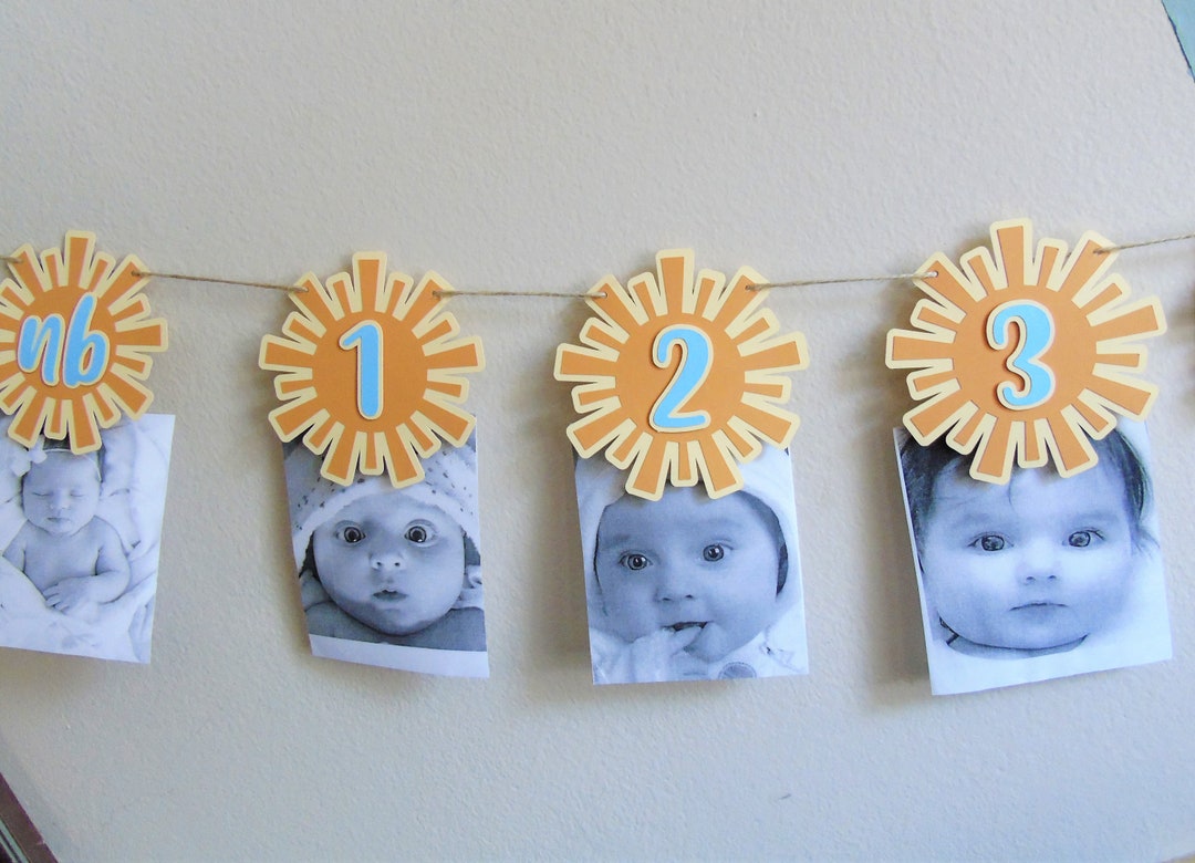 Boho Sunshine Banner, One Year Photo Garland, 12 Month to Newborn, 1st ...