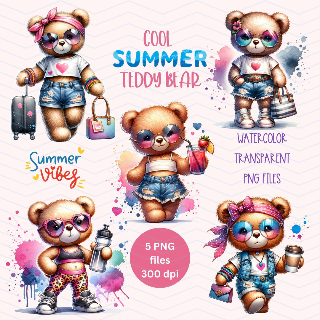 Cool Summer Teddy Bear PNG Digital Download Summer Vibes Cocktail ...