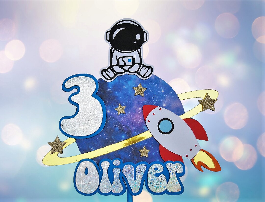 Outer Space Cake Topper Galaxy Planets Moon Stars Rocket - Etsy