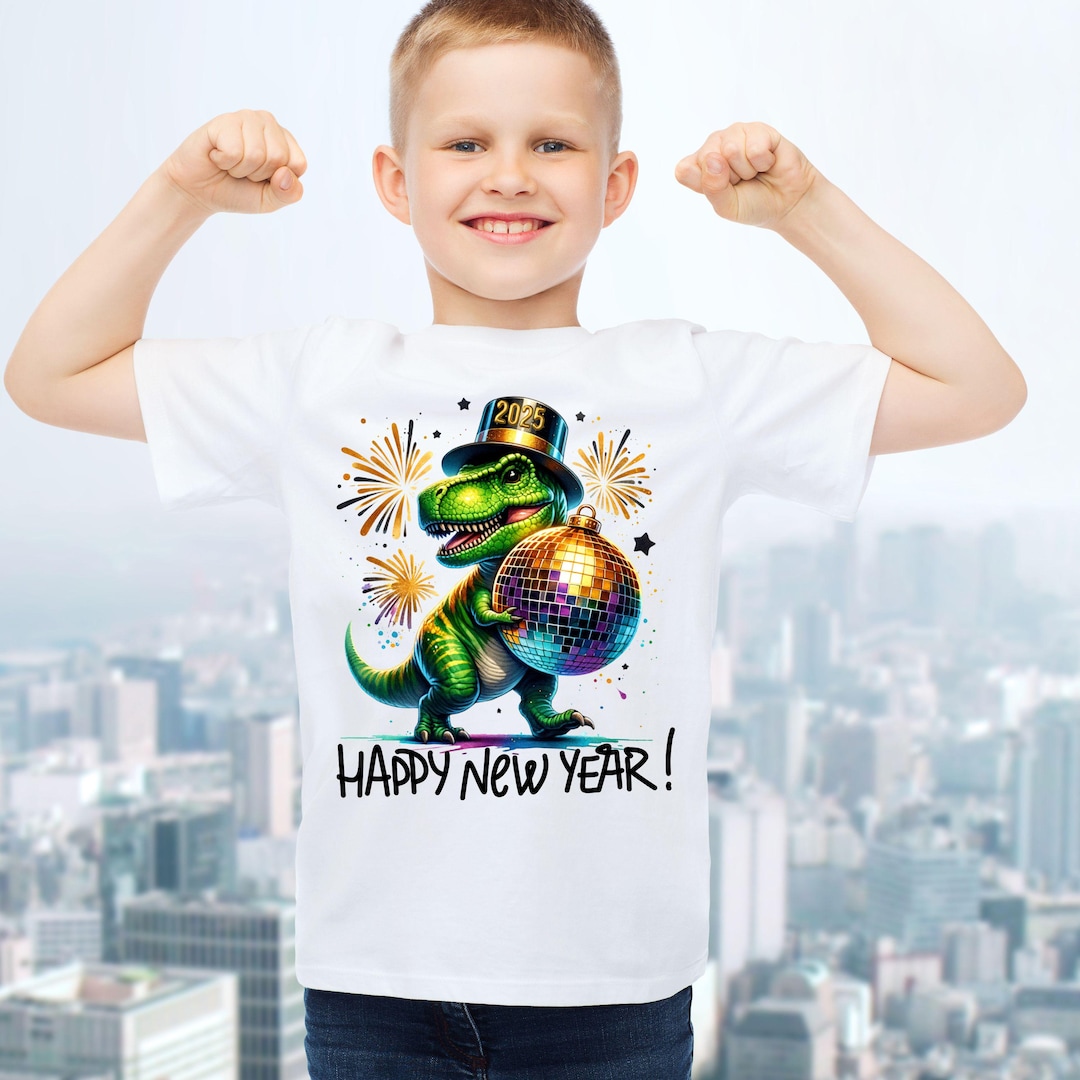 Dinosaur New Year Kids Shirt Sublimation PNG Kids Happy New Year Shirt ...