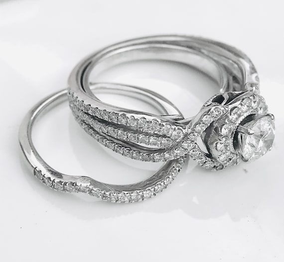 14k white gold wedding set, Engagement ring, wedding … - Gem