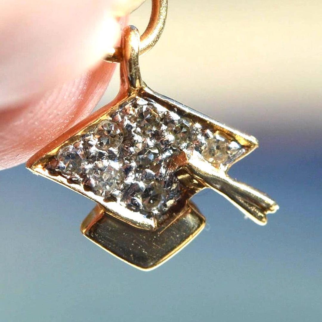 14k Gold Graduation Hat Charm With Diamonds - Etsy