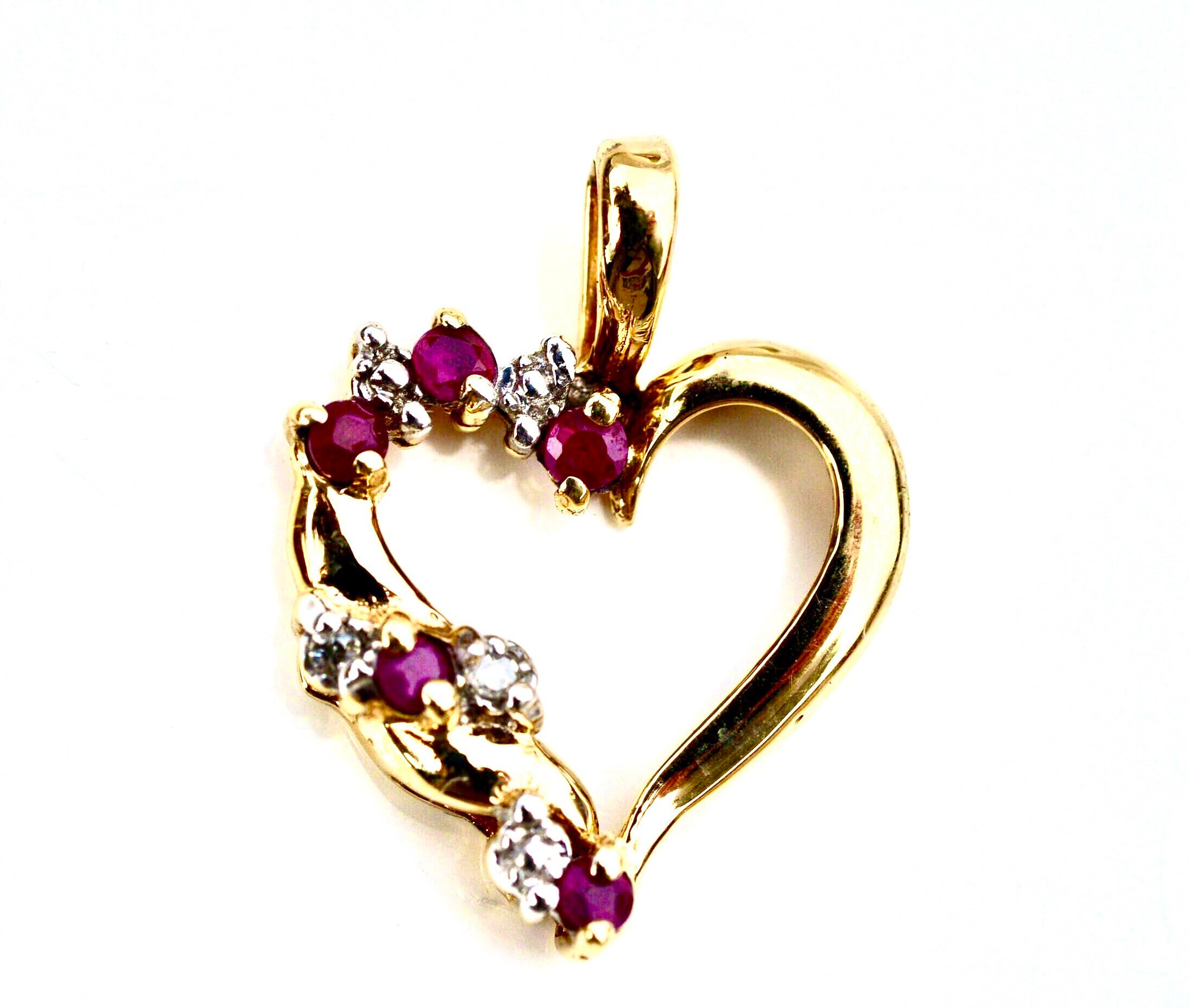 Ruby Heart Pendant, 10k Gold Ruby Pendant, Gold Heart With Ruby's and ...