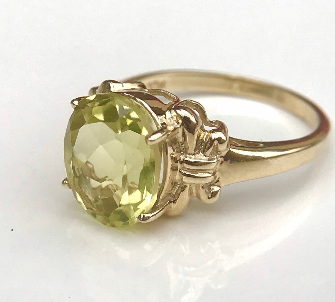 10k Yellow Gold Citrine Ring, Lemon Citrine Ring, 5ct Citrine Gold Ring ...