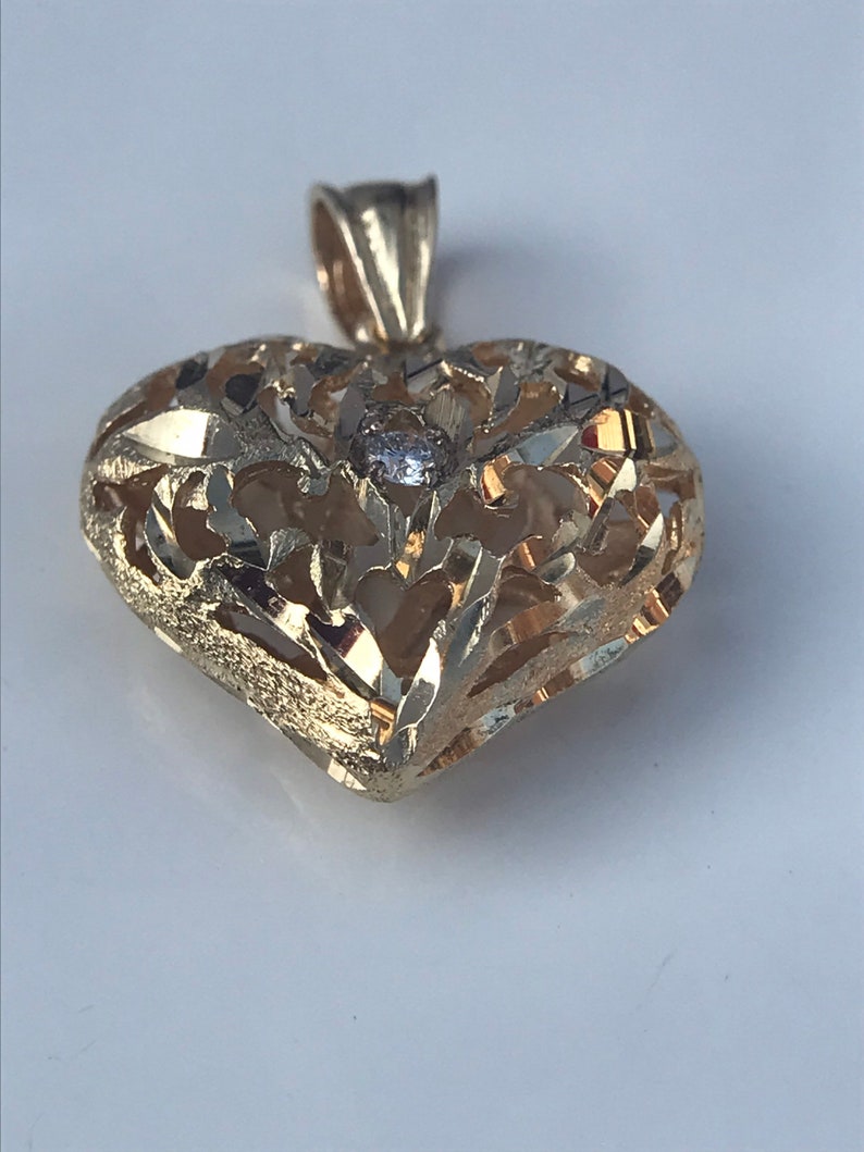 14k Puffy Gold Heart, Large Gold Heart, 1 Inch Open Gold Heart, 14 K ...