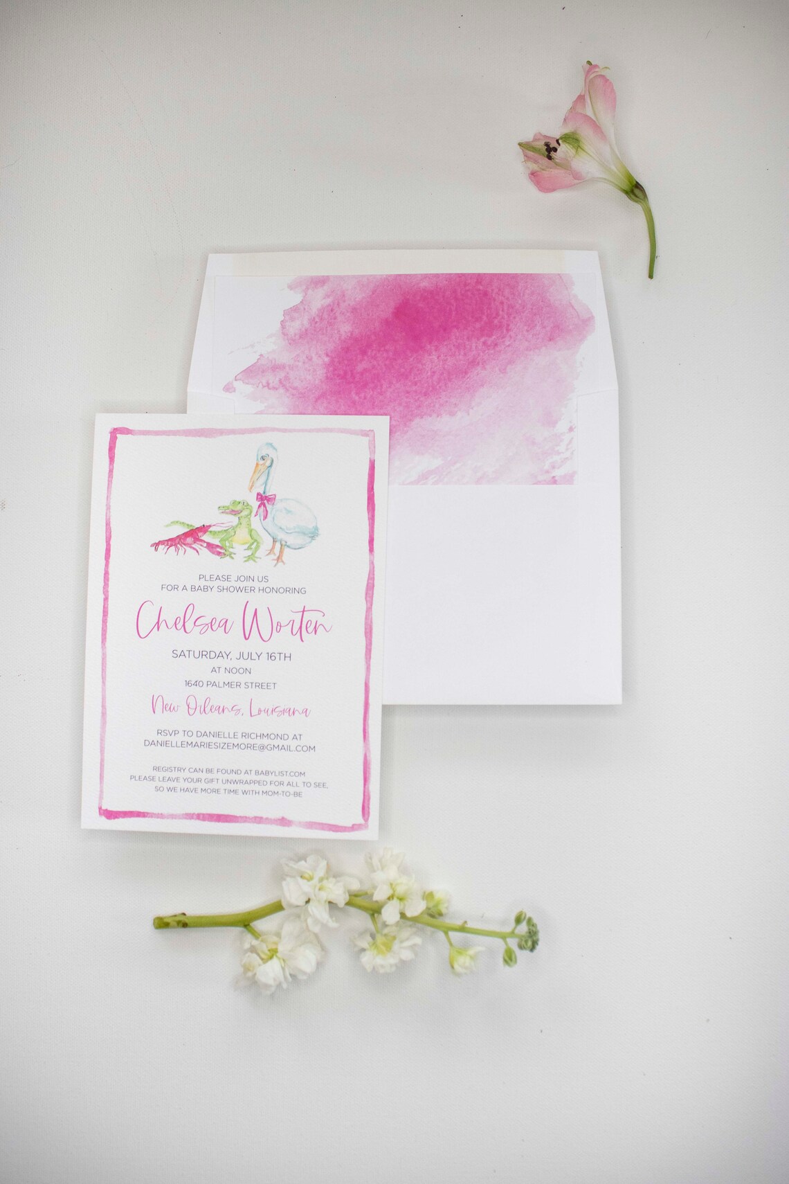 DIGITAL FILE Semi - Custom Bayou Baby Girl Party Watercolor Shower ...