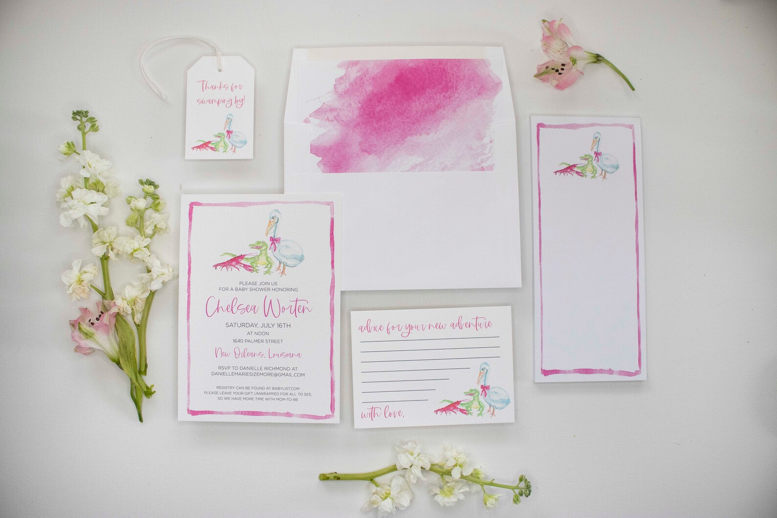 DIGITAL FILE Semi - Custom Bayou Baby Girl Party Watercolor Shower ...