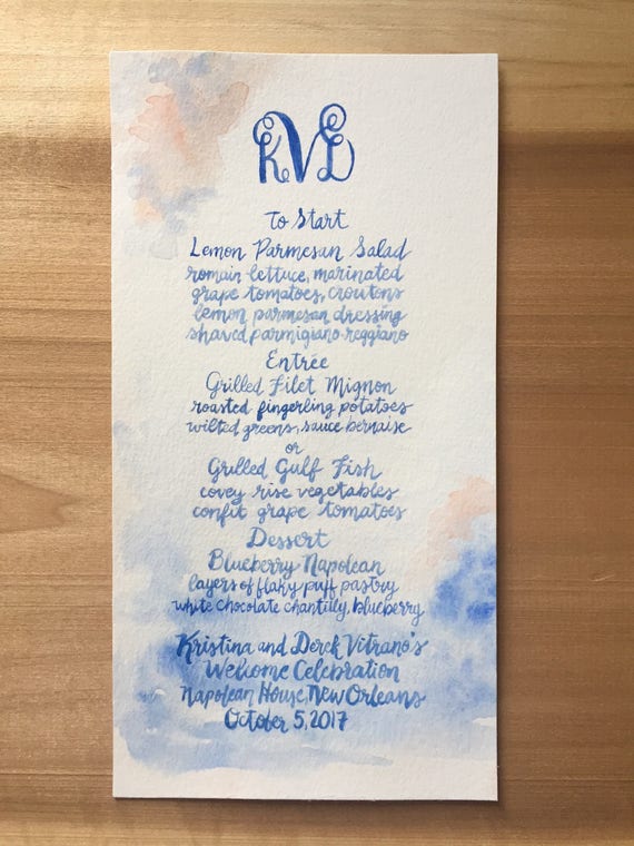 Custom Menu Watercolor | Etsy