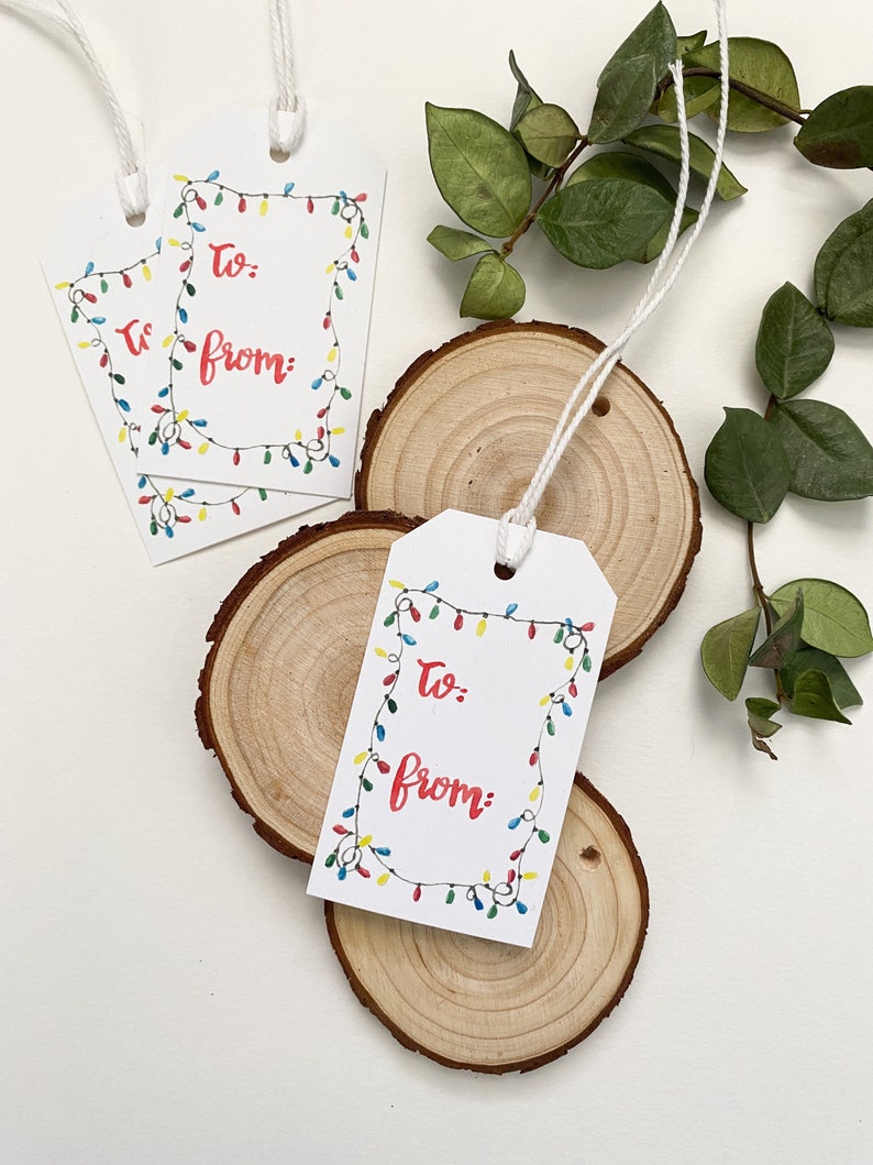 Watercolor Holiday Christmas Lights Gift Tags Set! - Etsy