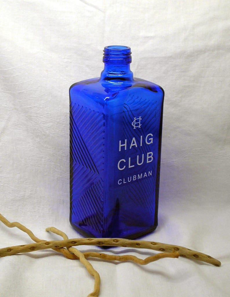 Deep blue Haig Club Clubman whisky bottle embossed pattern. | Etsy