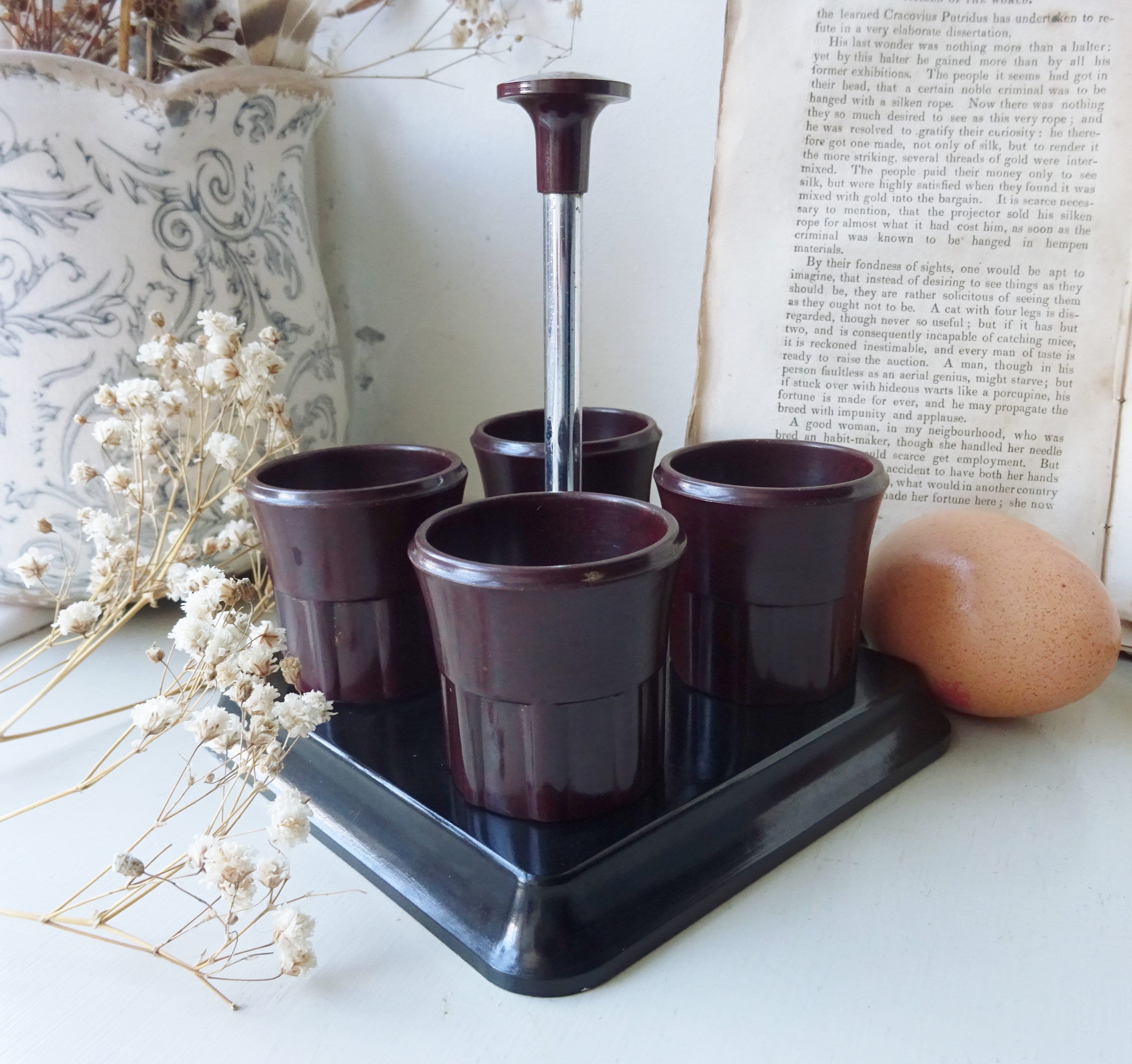 Antique Bakelite Egg Cup Set and Stand Brown Bakelite 4 Egg - Etsy