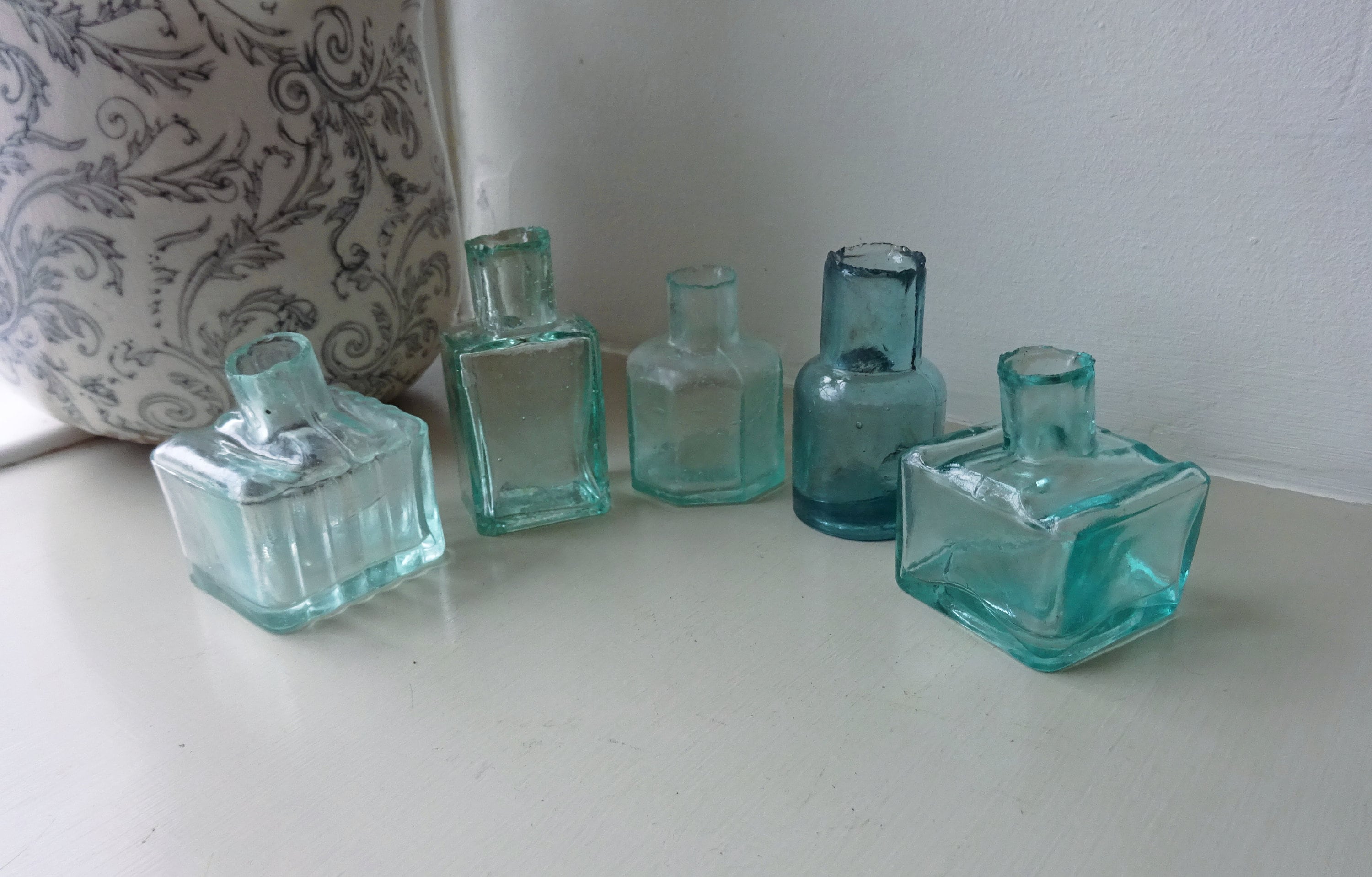 Victorian Ink Bottle X 1 Aqua Glass Octagonal Ribbed Pen - Etsy UK