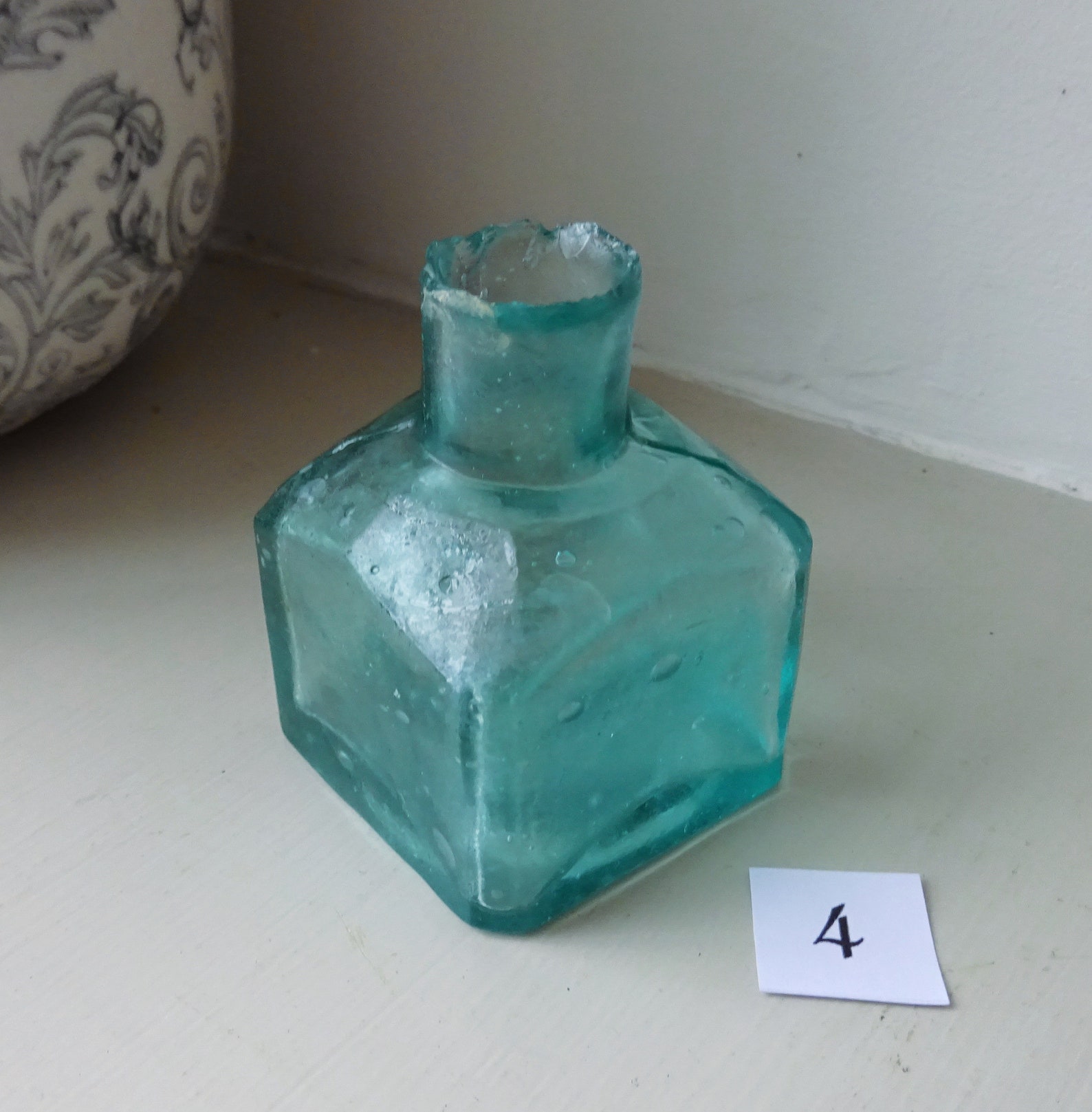 Victorian Ink Bottle X 1 Aqua Glass Bottle Octagonal Ribbed | Etsy