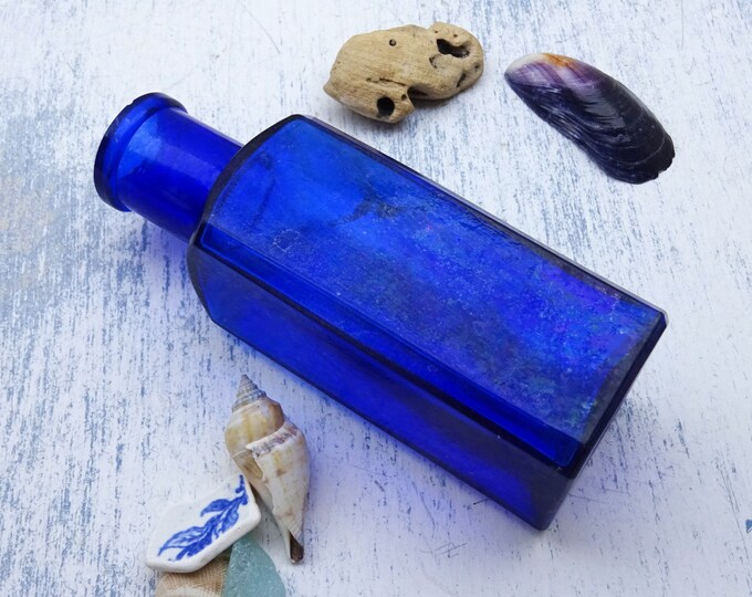 Antique Square Cobalt Blue Bottle - Trident Mark on Base Possibly by ...