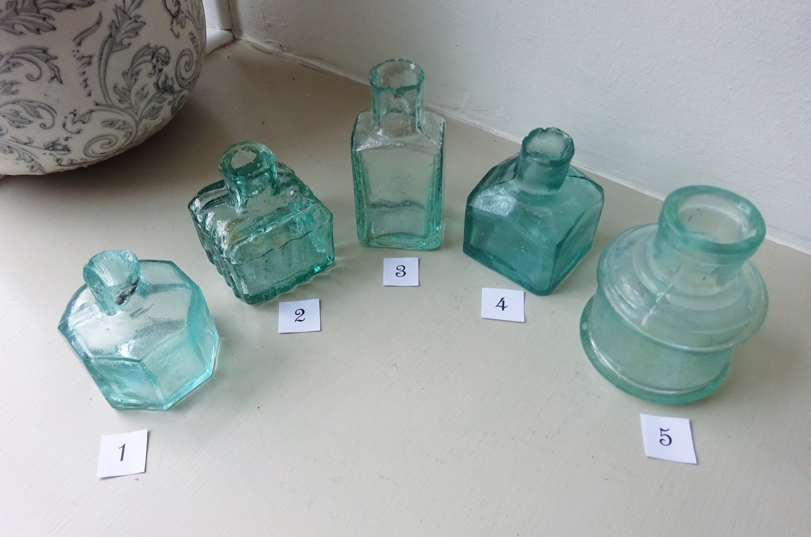 Victorian Ink Bottle X 1 Aqua Glass Bottle Octagonal Ribbed | Etsy