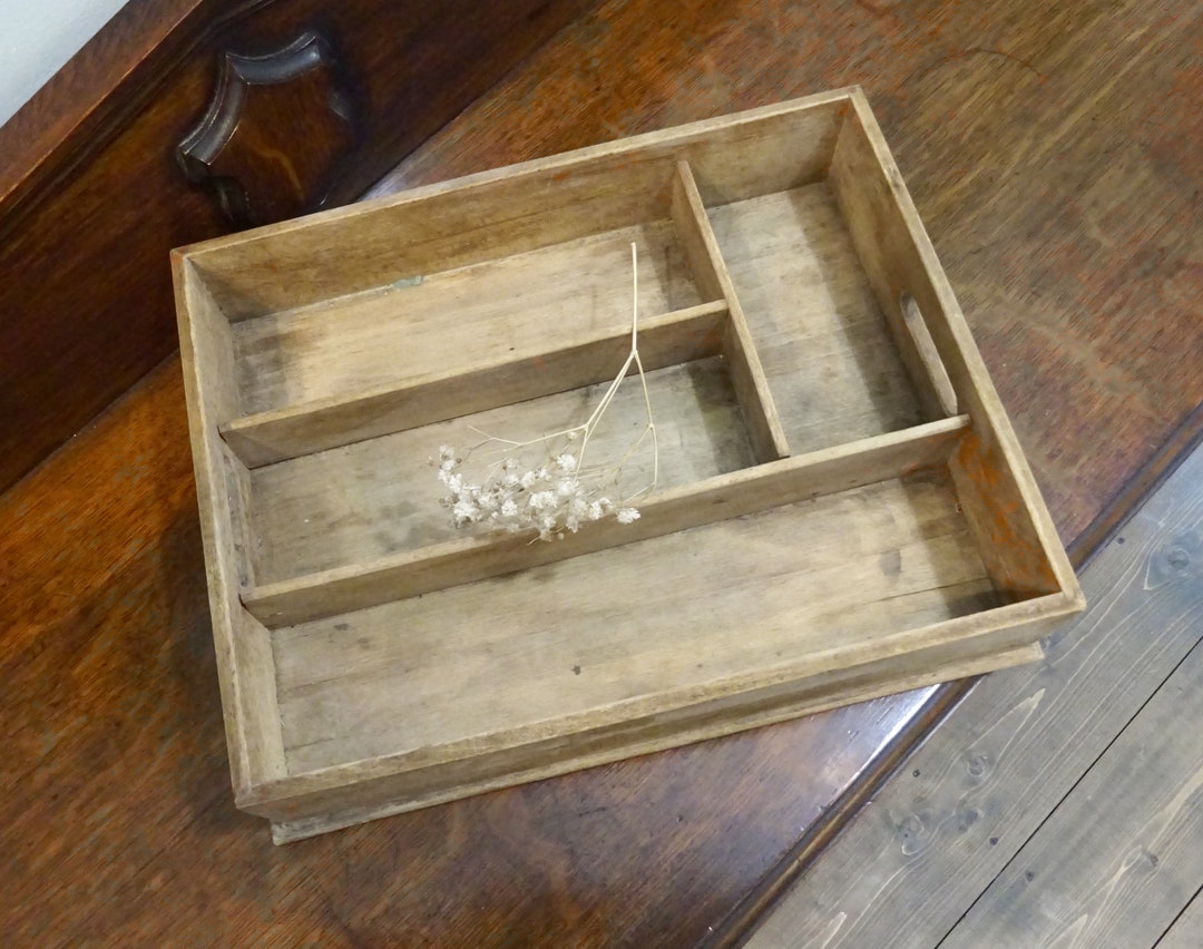 Antique Cutlery Tray, Wooden Storage Tray, Kitchen Decor, Craft Box ...