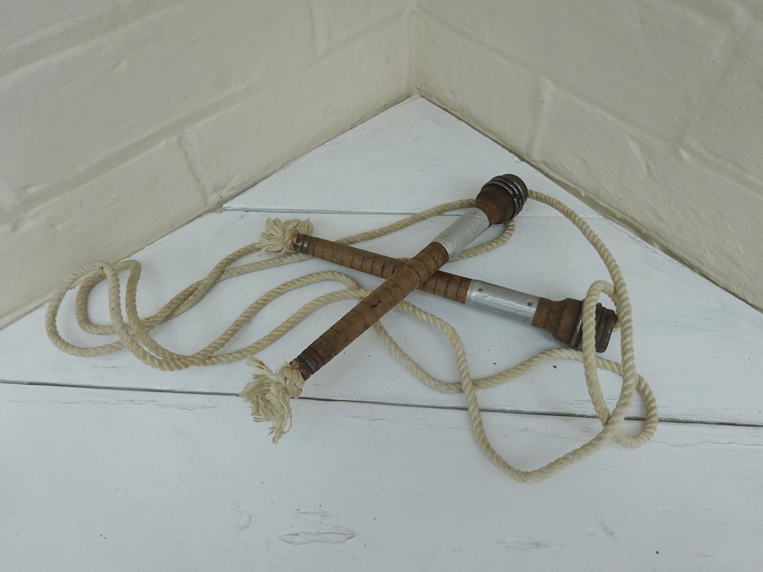 Vintage Skipping Rope With Antique Wooden Textile Mill Bobbins / Spools ...