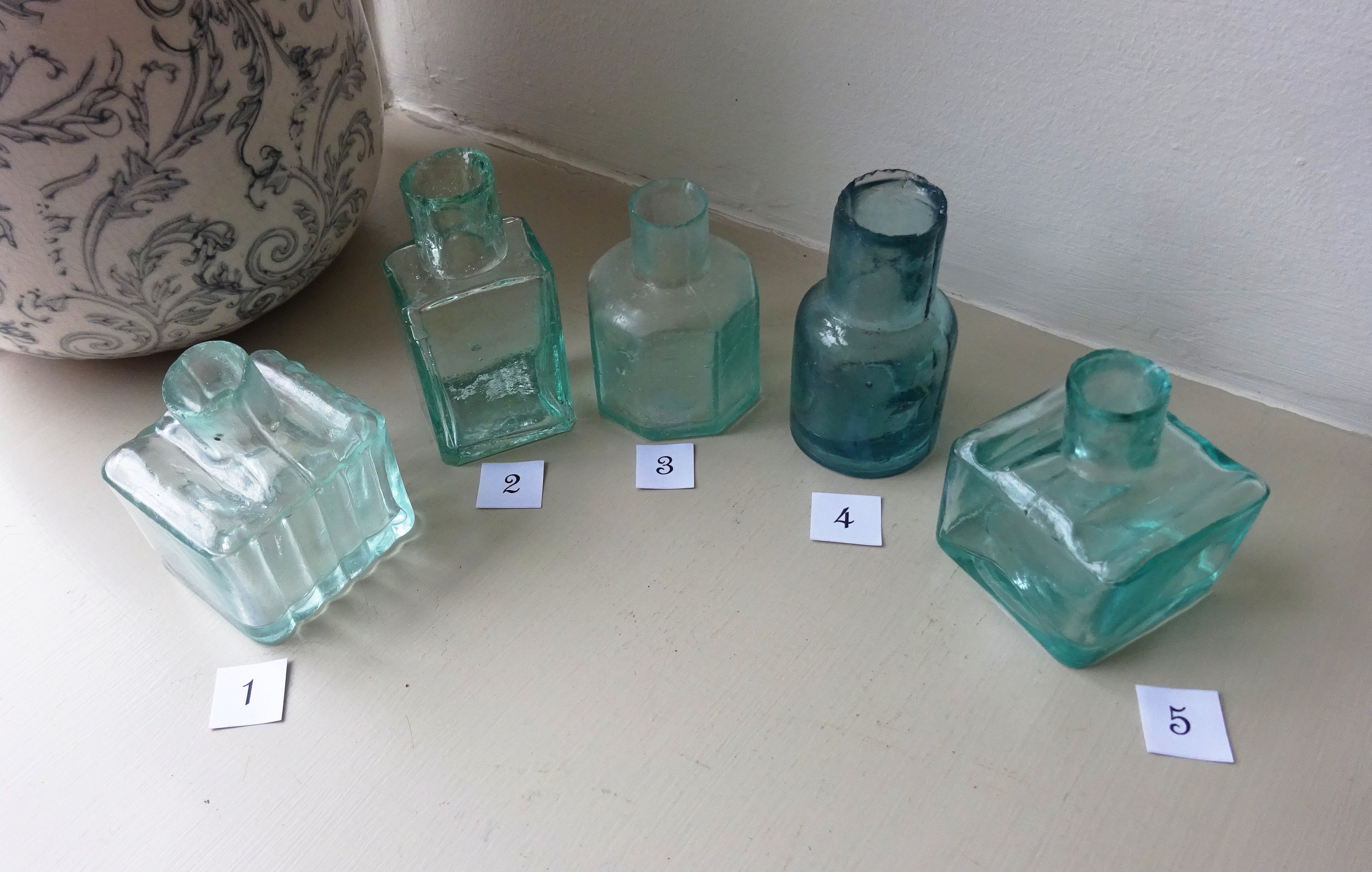 Victorian Ink Bottle X 1 Aqua Glass Octagonal Ribbed Pen - Etsy UK