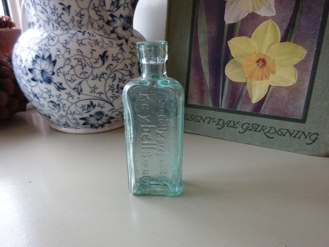 Antique Small Aqua Bottle, Embossed Carefully Prepared by Keybells ...
