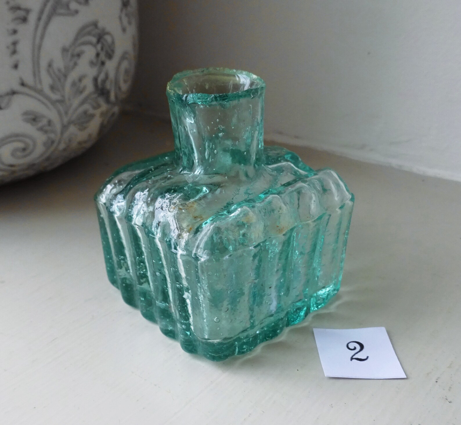 Victorian Ink Bottle X 1 Aqua Glass Bottle Octagonal Ribbed | Etsy