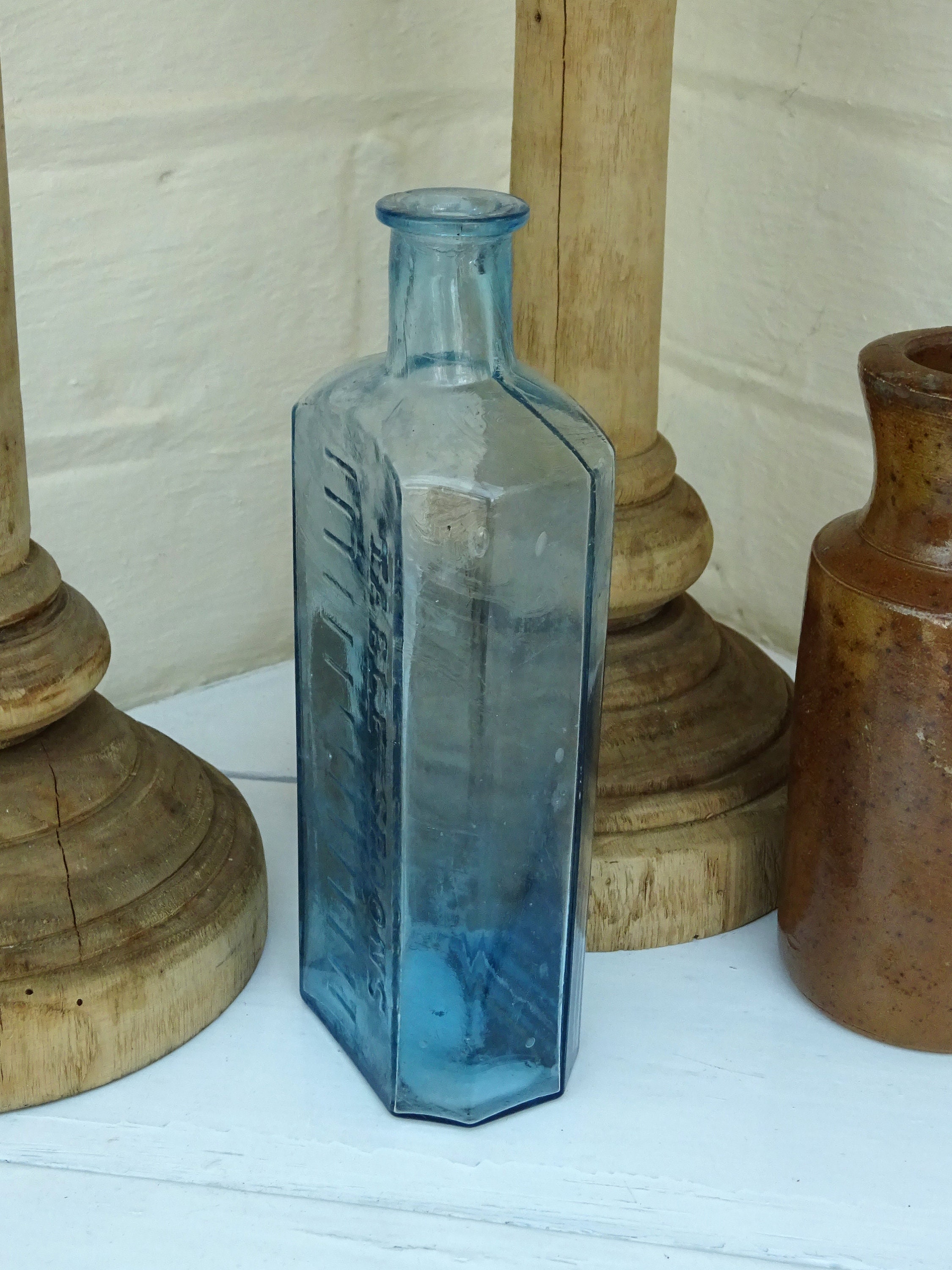 Victorian ice blue glass bottle tablespoon measurements on | Etsy