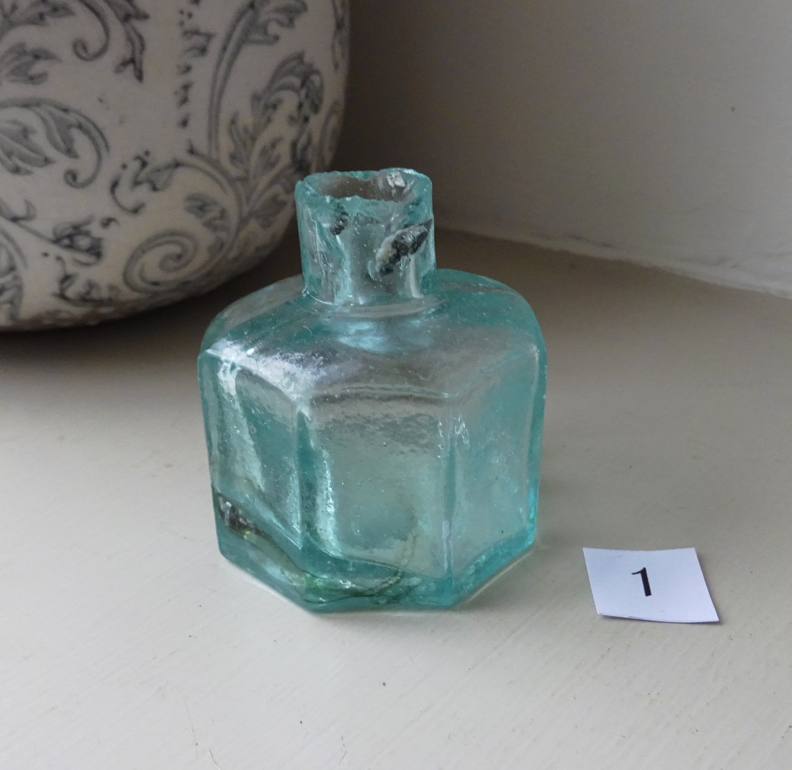 Victorian Ink Bottle X 1 Aqua Glass Bottle Octagonal Ribbed | Etsy