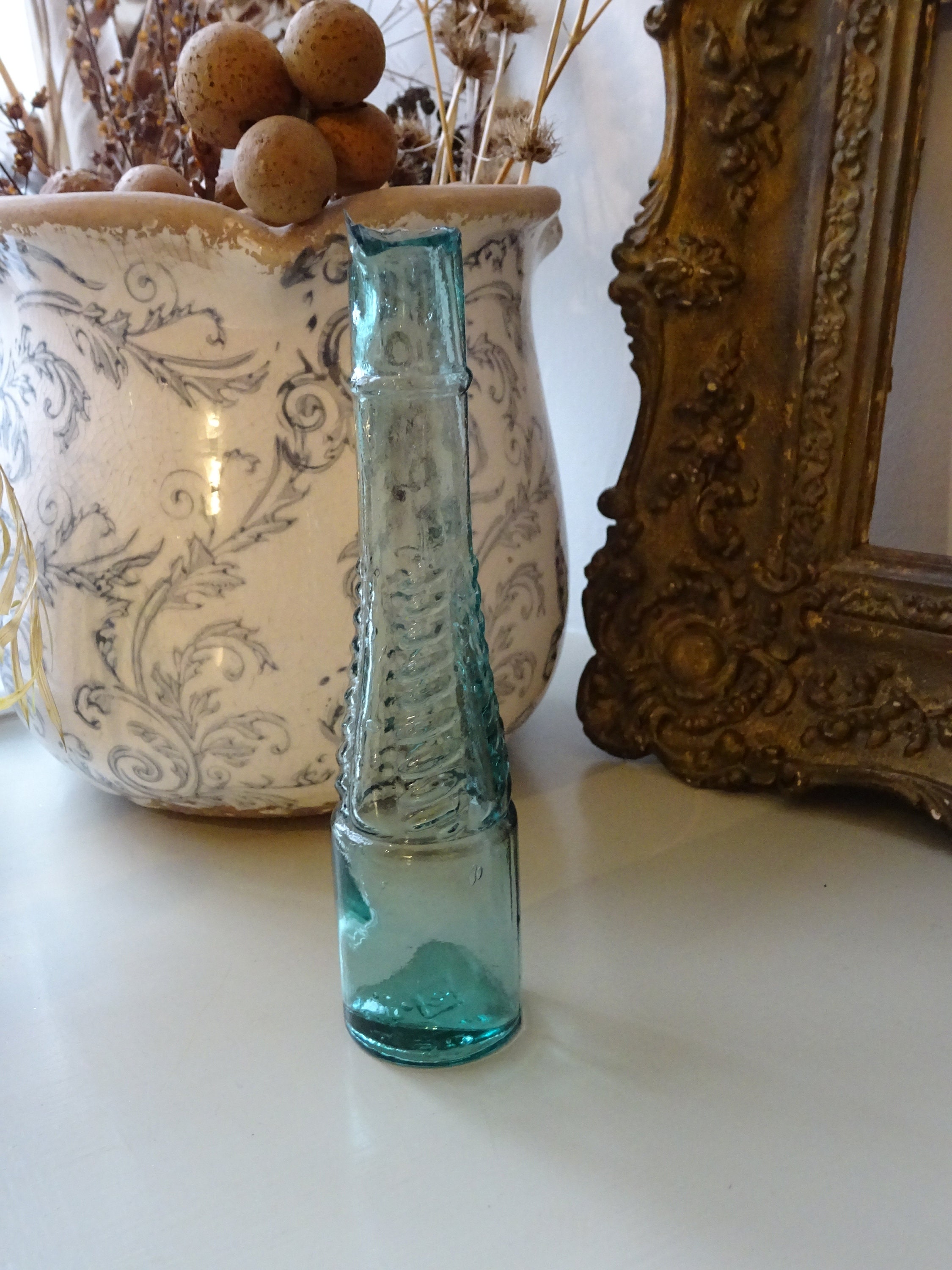 Antique aqua glass sauce bottle with burst top one aqua glass | Etsy
