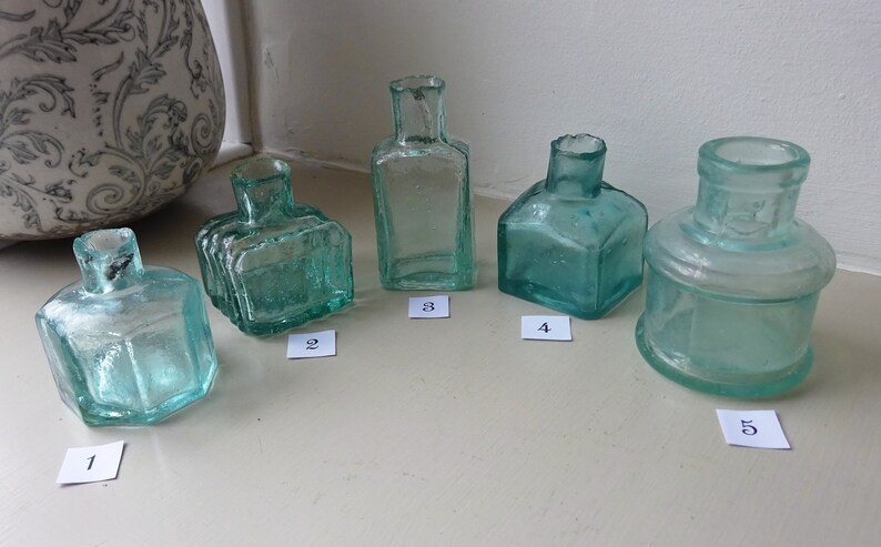 Victorian Ink Bottle X 1 Aqua Glass Bottle Octagonal Ribbed | Etsy