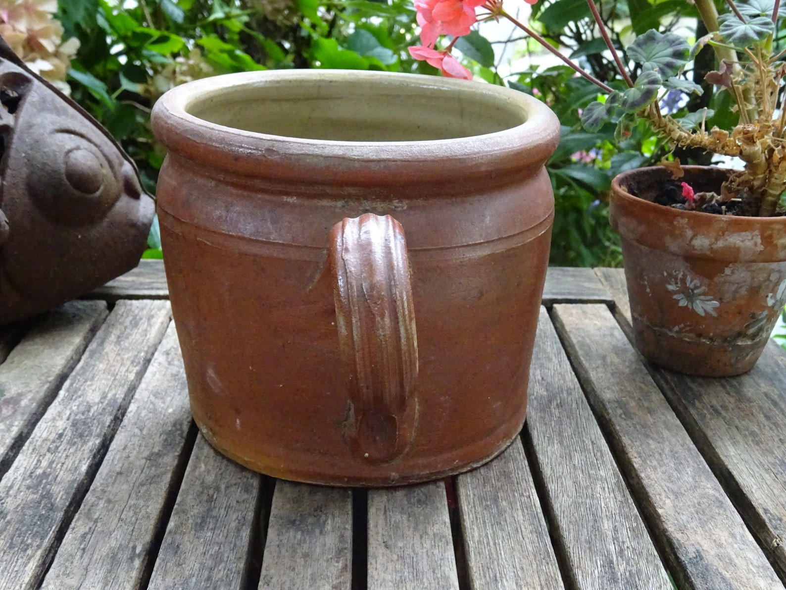 Vintage French Stoneware Rillette Pot, Rustic Salt Glazed Grease ...