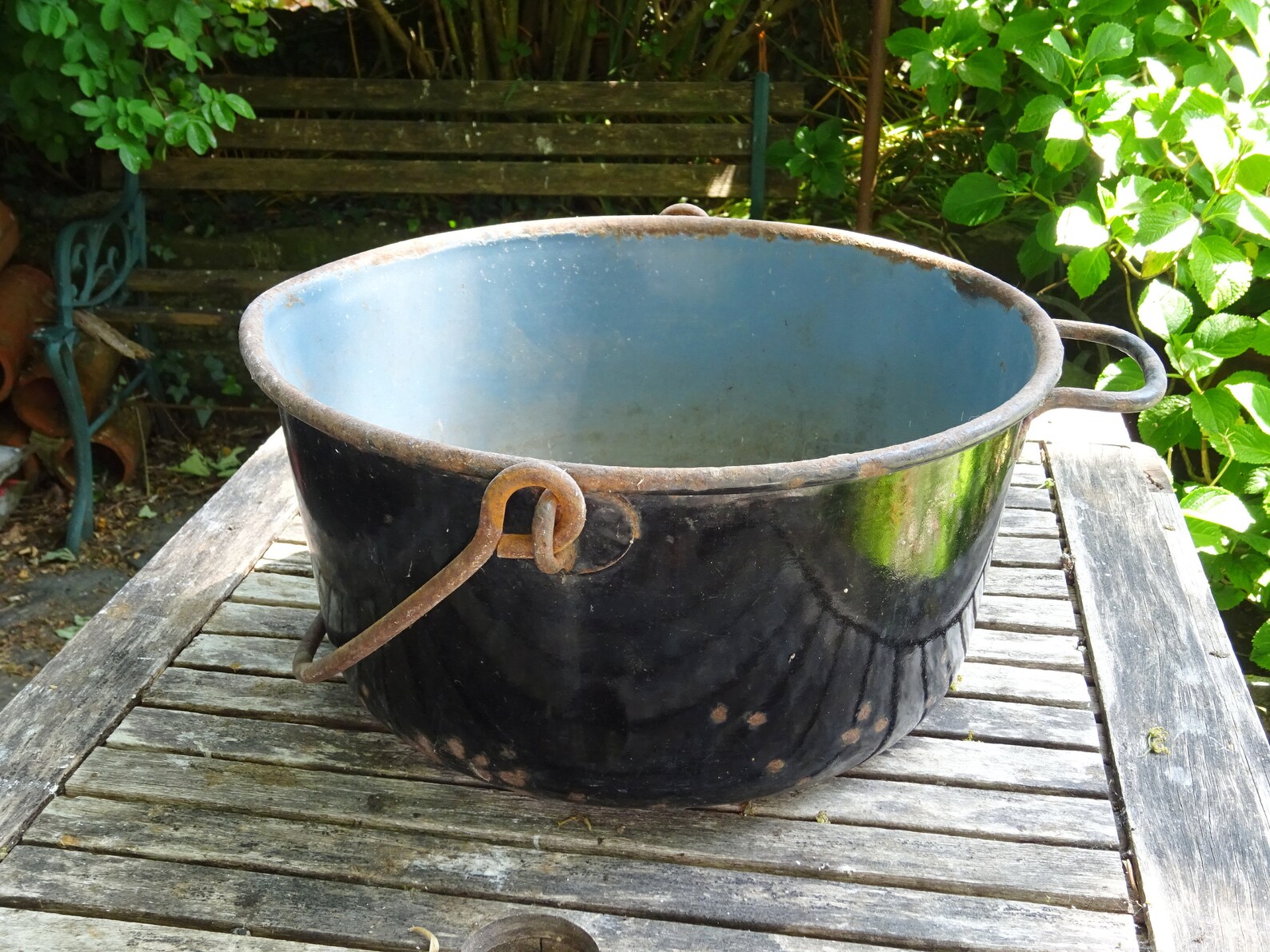 Vintage Enamelled Cast Iron Cauldron, Large Enamelware Cooking Pot With ...