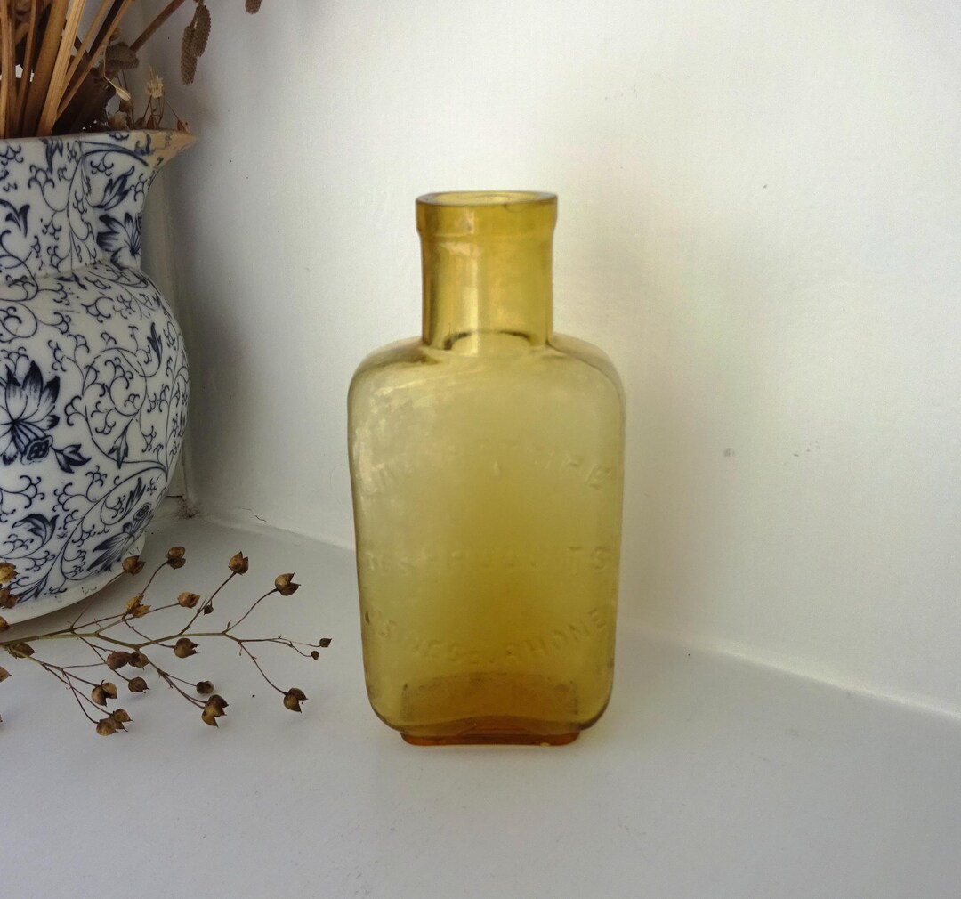 Antique French Chemist Bottle, Pale Amber Glass, Embossed Laboratoire ...