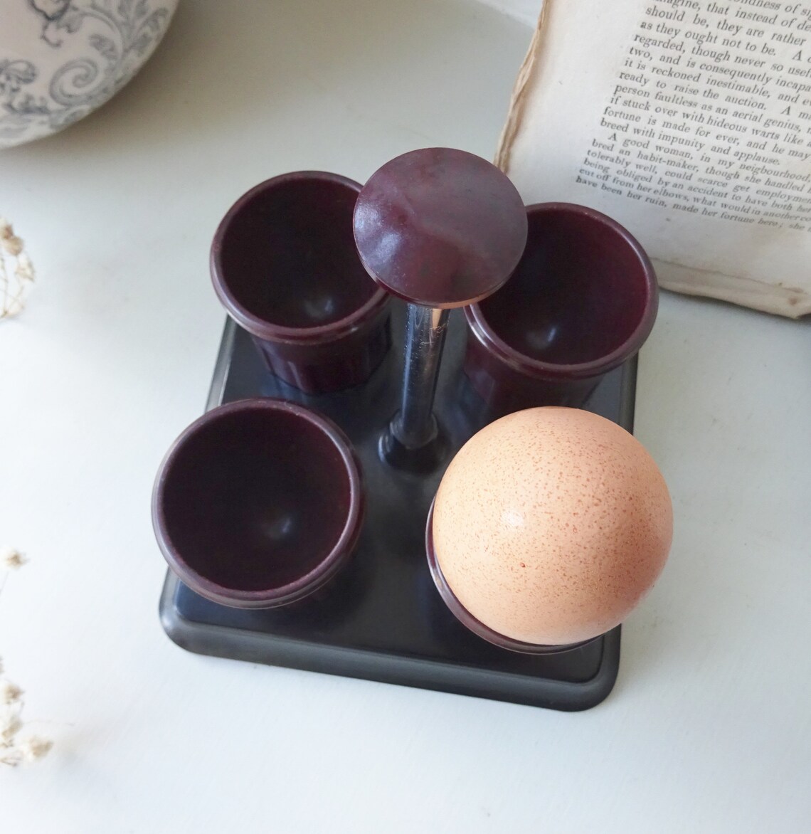 Antique Bakelite Egg Cup Set and Stand Brown Bakelite 4 Egg - Etsy