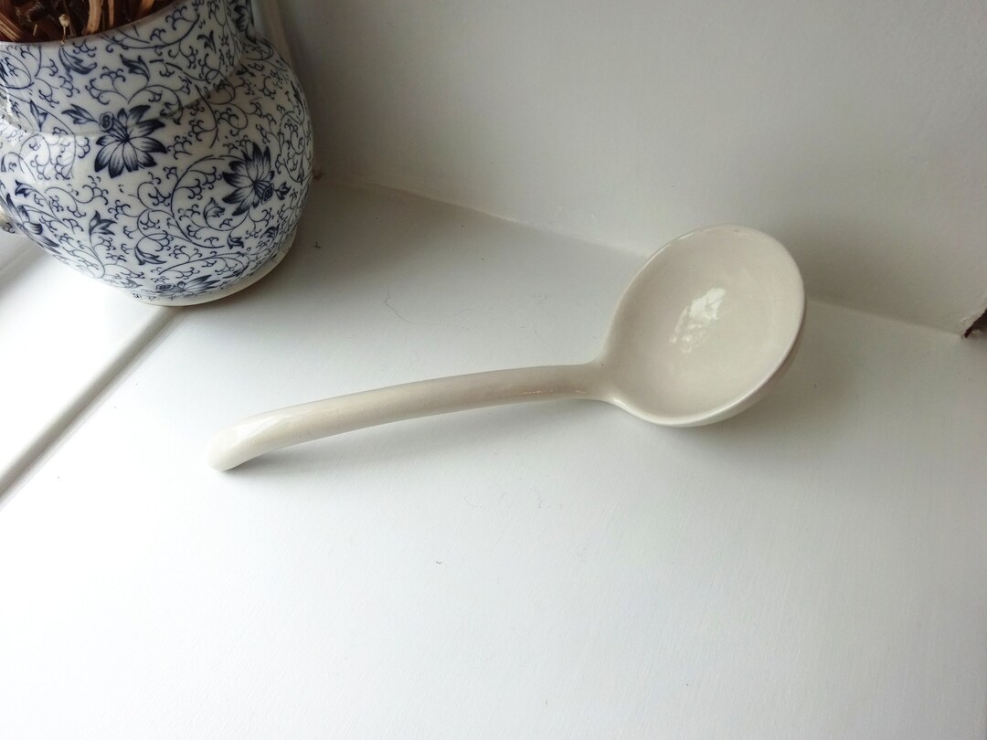Large Antique White Ceramic Ladle, Earthenware Soup Ladle, Ironstone ...
