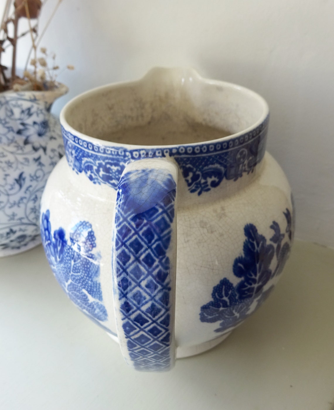 Victorian Wedgwood & Co Willow Pattern Jug, Antique Enoch Wedgwood ...