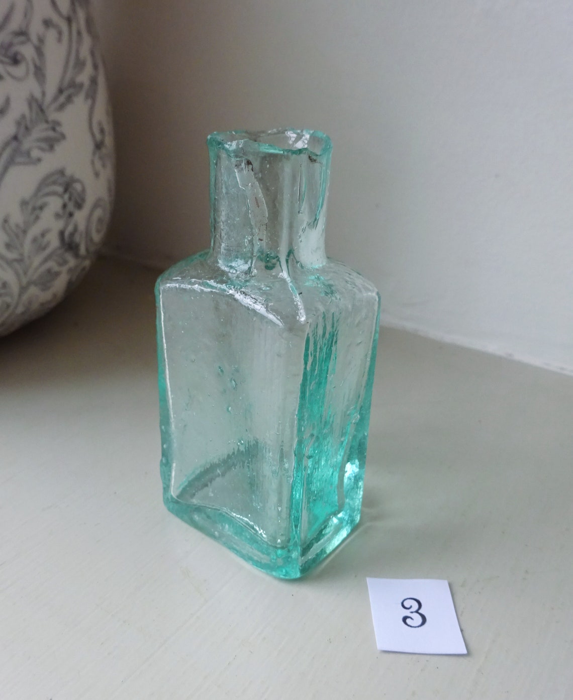 Victorian Ink Bottle X 1 Aqua Glass Bottle Octagonal Ribbed | Etsy