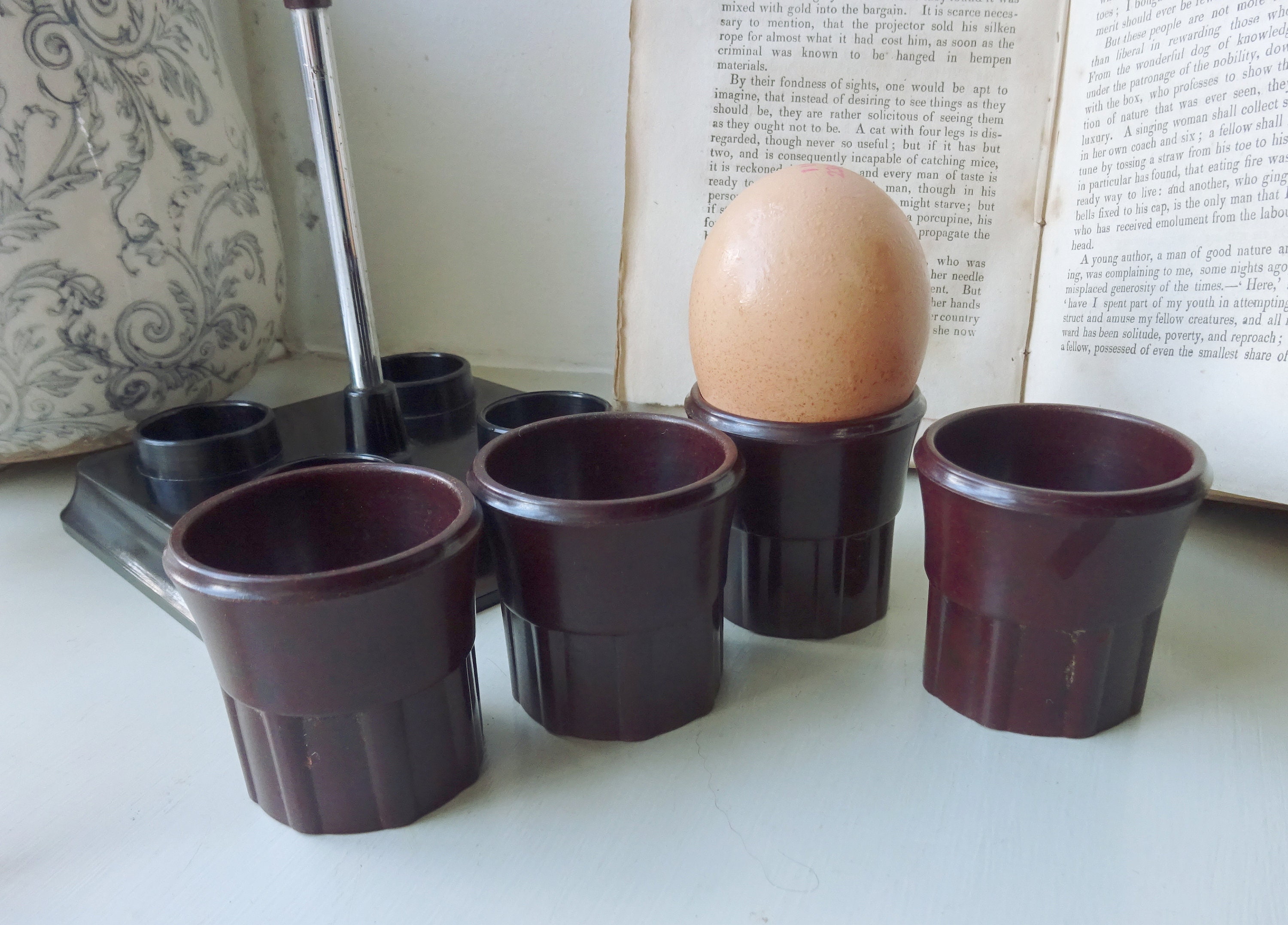 Antique Bakelite Egg Cup Set and Stand Brown Bakelite 4 Egg - Etsy