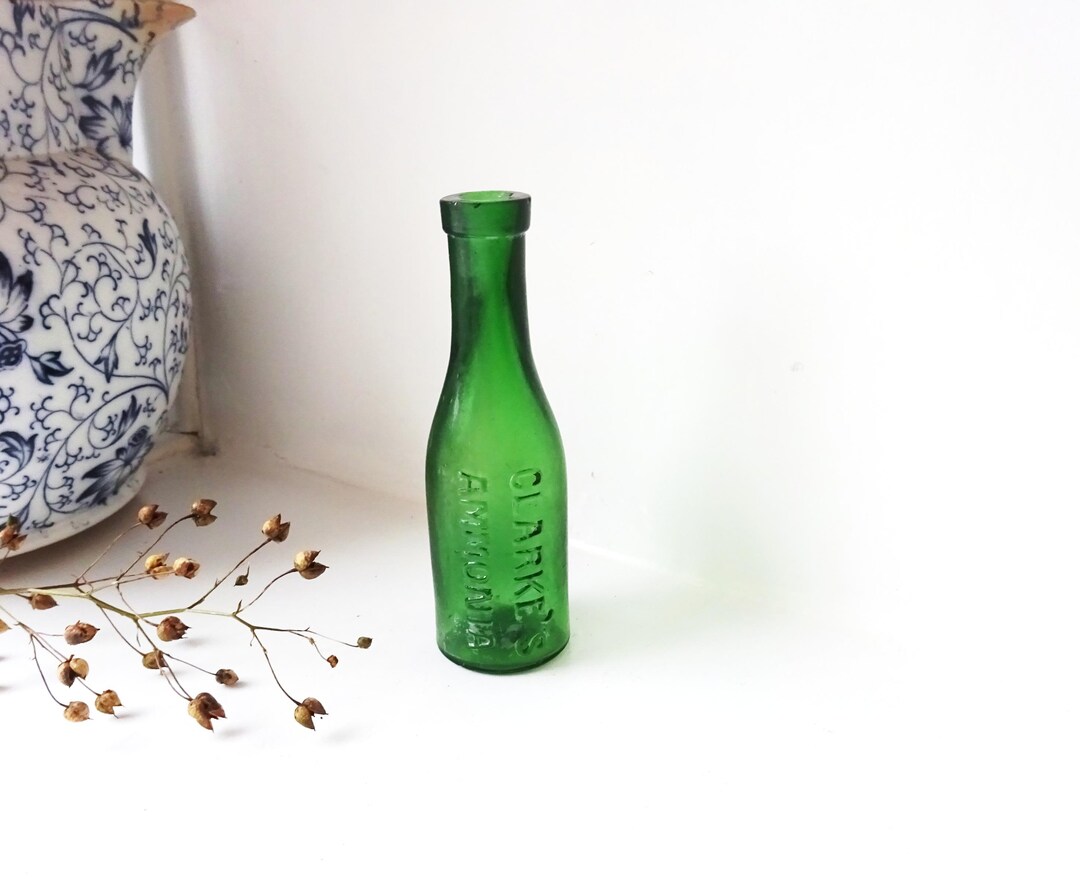 Antique Small Green Bottle Embossed Clarke's Ammonia, Scarce Victorian ...