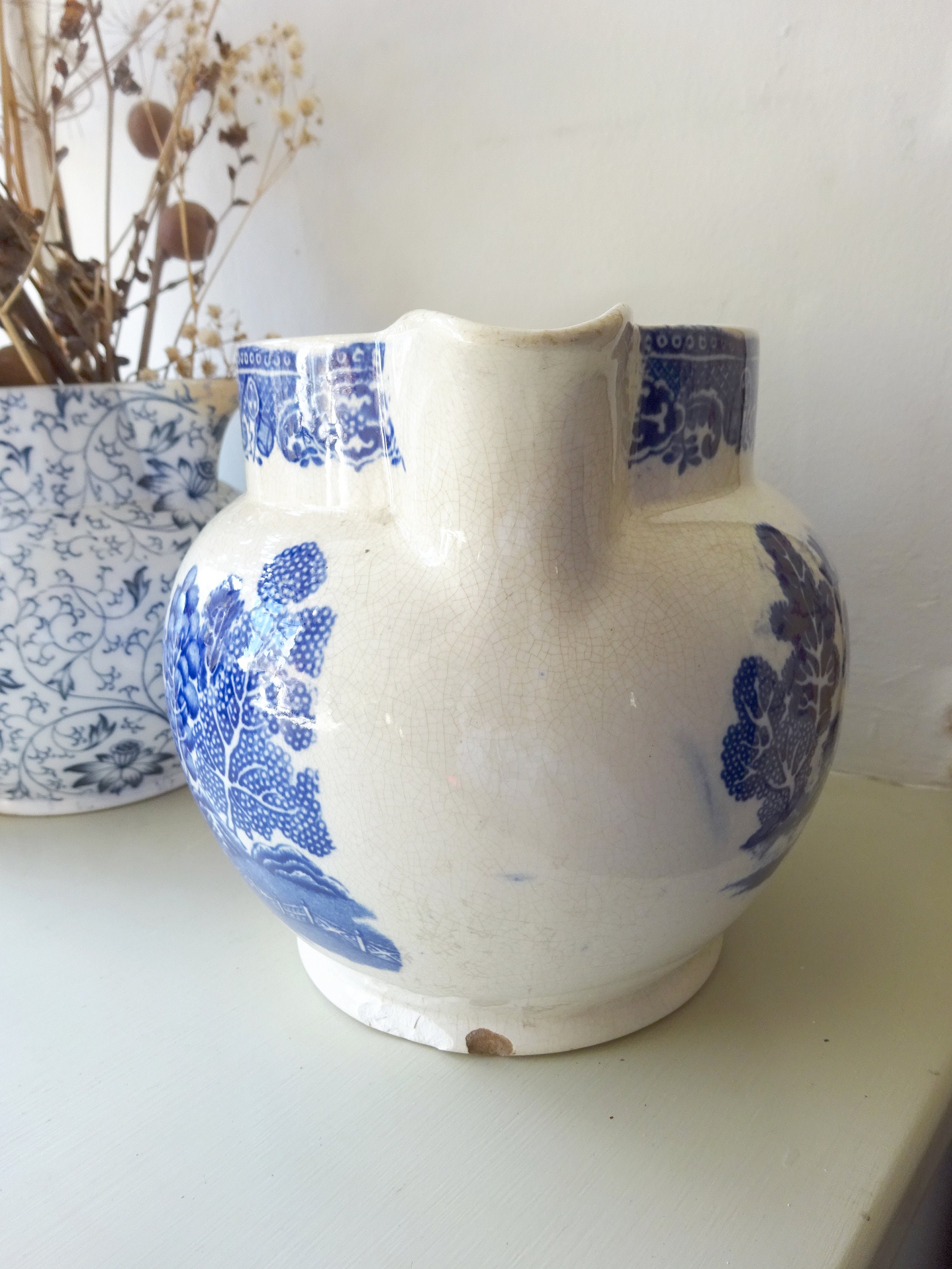 Victorian Wedgwood & Co Willow Pattern Jug, Antique Enoch Wedgwood ...
