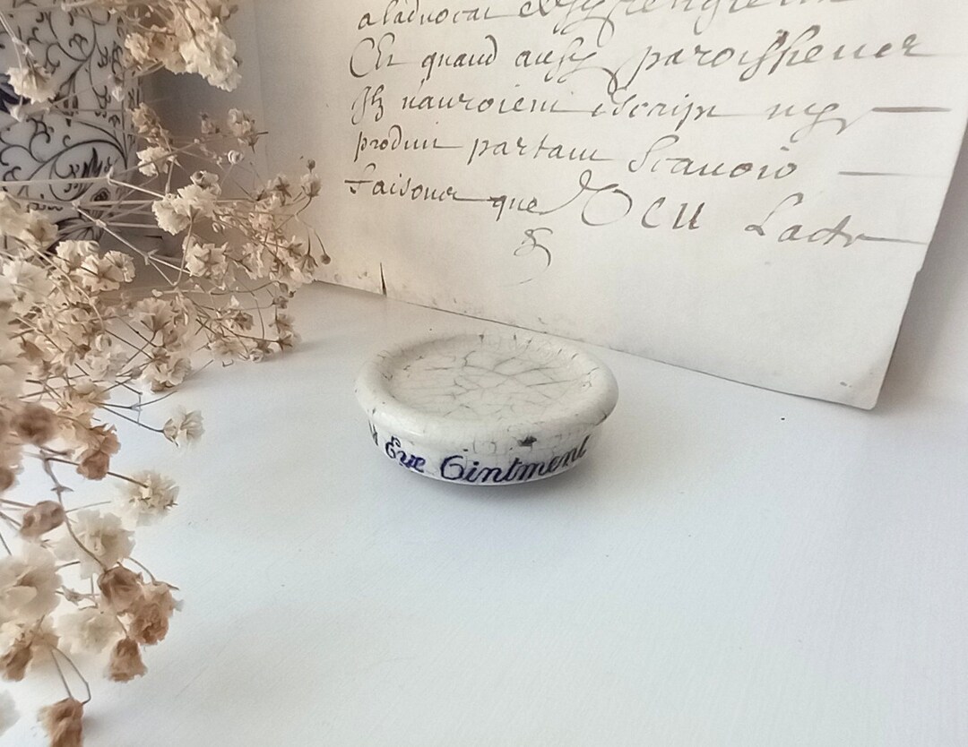 Antique Singleton's Eye Ointment Pot, Victorian Ironstone, Blue ...