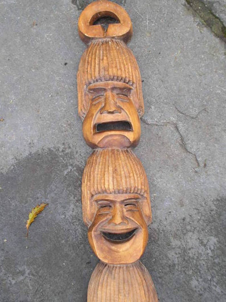 Vintage Carved Wood Tribal Faces Happy and Sad Faces. Tribal - Etsy UK