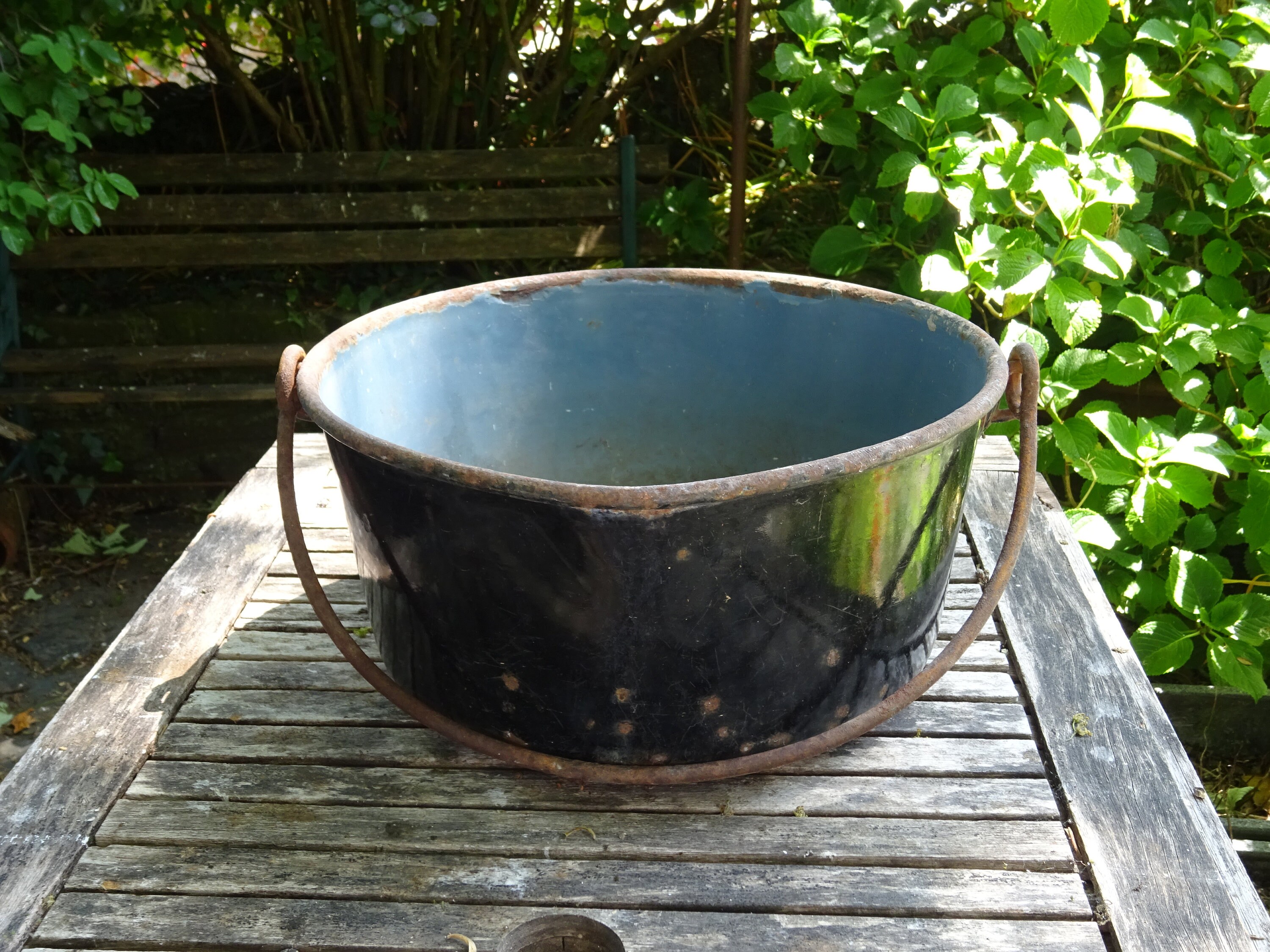 Vintage Enamelled Cast Iron Cauldron, Large Enamelware Cooking Pot With ...