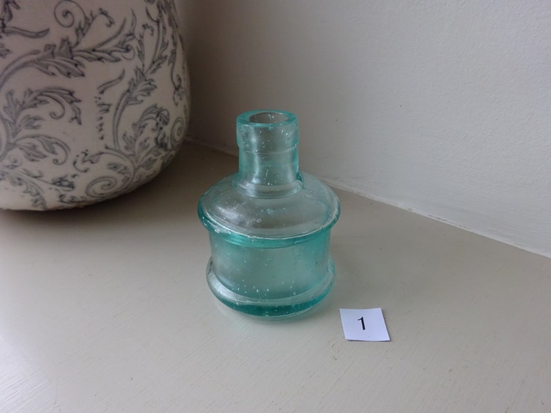 Victorian Ink Bottle X 1 Aqua Glass Bottle Octagonal Ribbed - Etsy