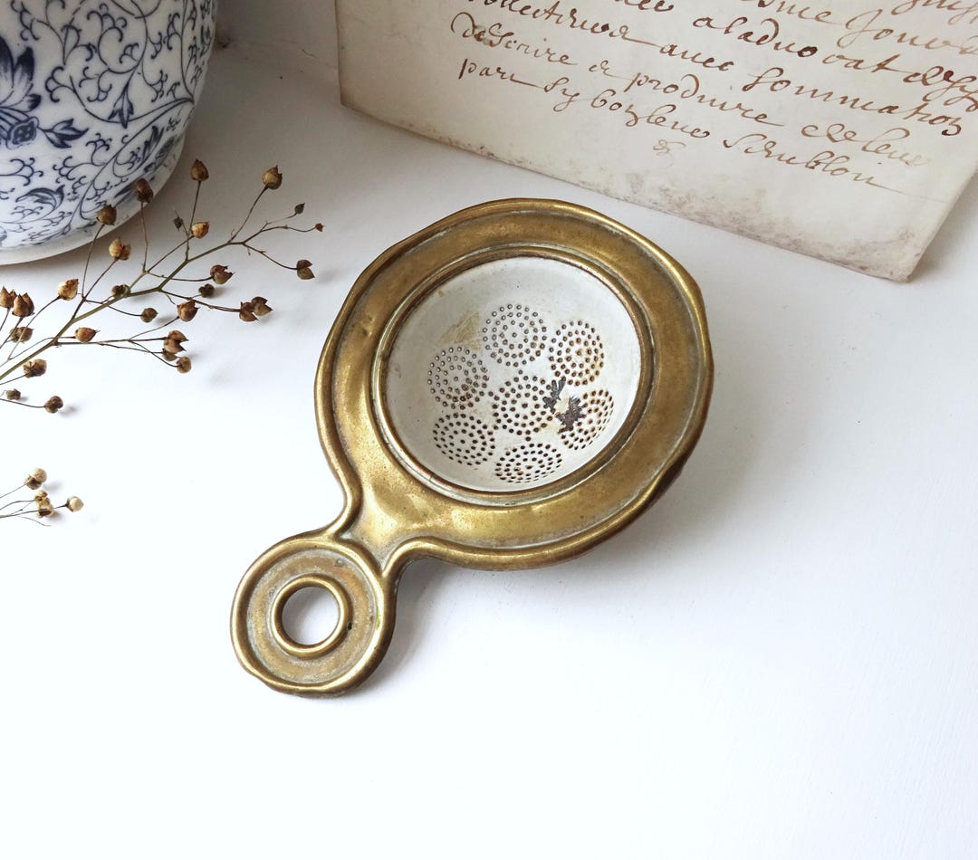 Antique Enamel Tea Strainer, Victorian or Edwardian Kitchen Utensil ...