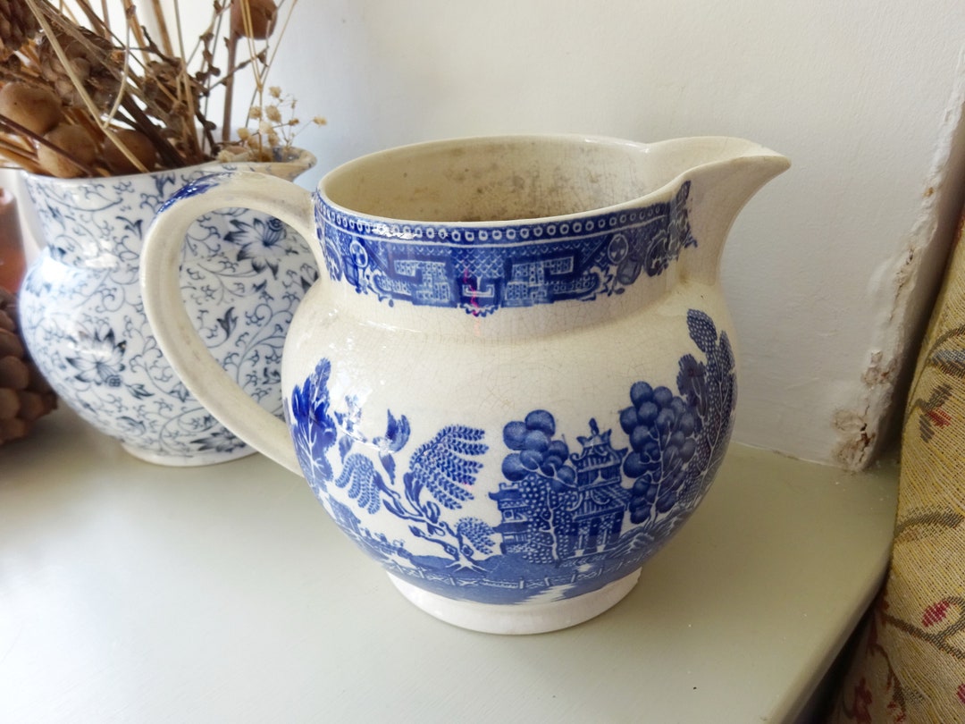 Victorian Wedgwood & Co Willow Pattern Jug, Antique Enoch Wedgwood ...