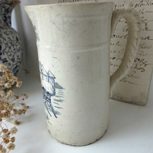 Antique Pottery Jug With Transfer Printed Farmyard Scene in Dark Blue ...