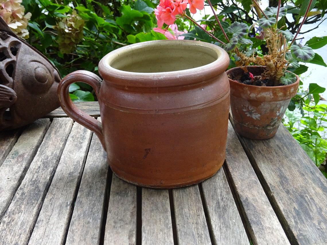Vintage French Stoneware Rillette Pot, Rustic Salt Glazed Grease ...