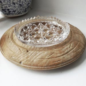 Victorian Carved Wood Butter Dish With Antique Hand Cut Lead Crystal ...
