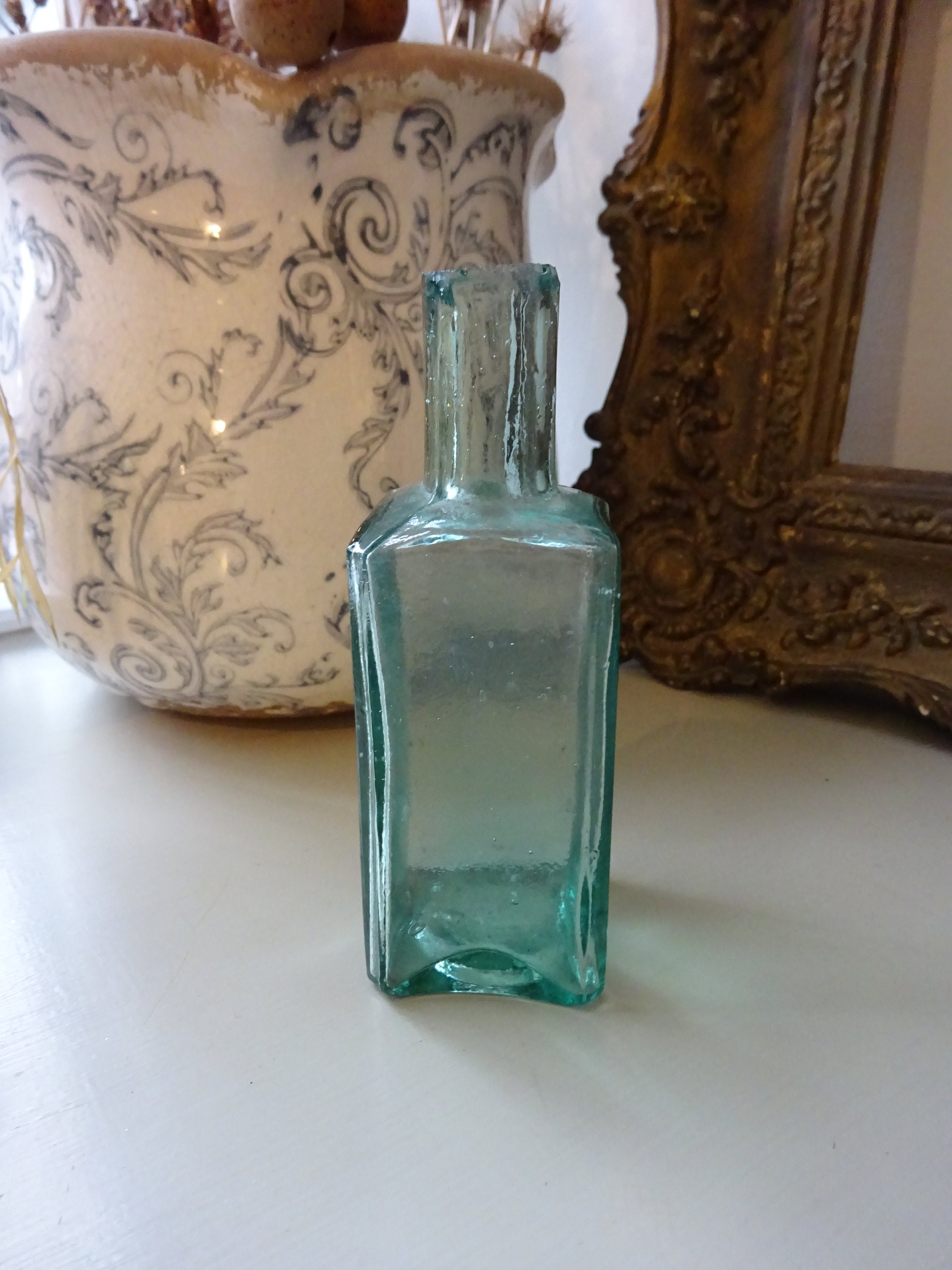 Antique aqua glass sauce bottle with burst top one aqua glass | Etsy